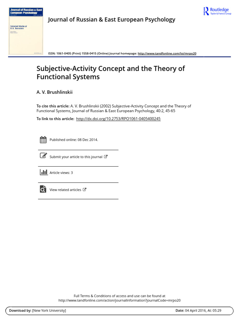 2002 - Subjective-Activity Concept and The Theory of Functional Systems ...