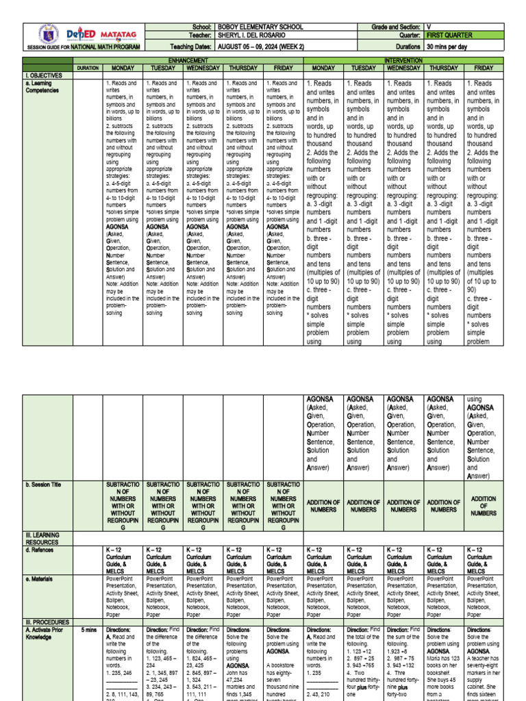 National Math Program Session Guide | PDF | Subtraction | Mathematics