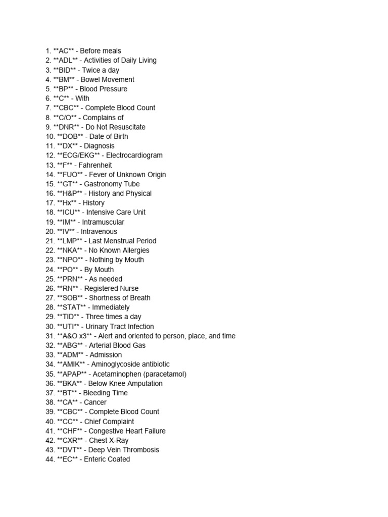 Medical Abbreviations Guide | PDF | Respiratory Diseases | Intensive ...