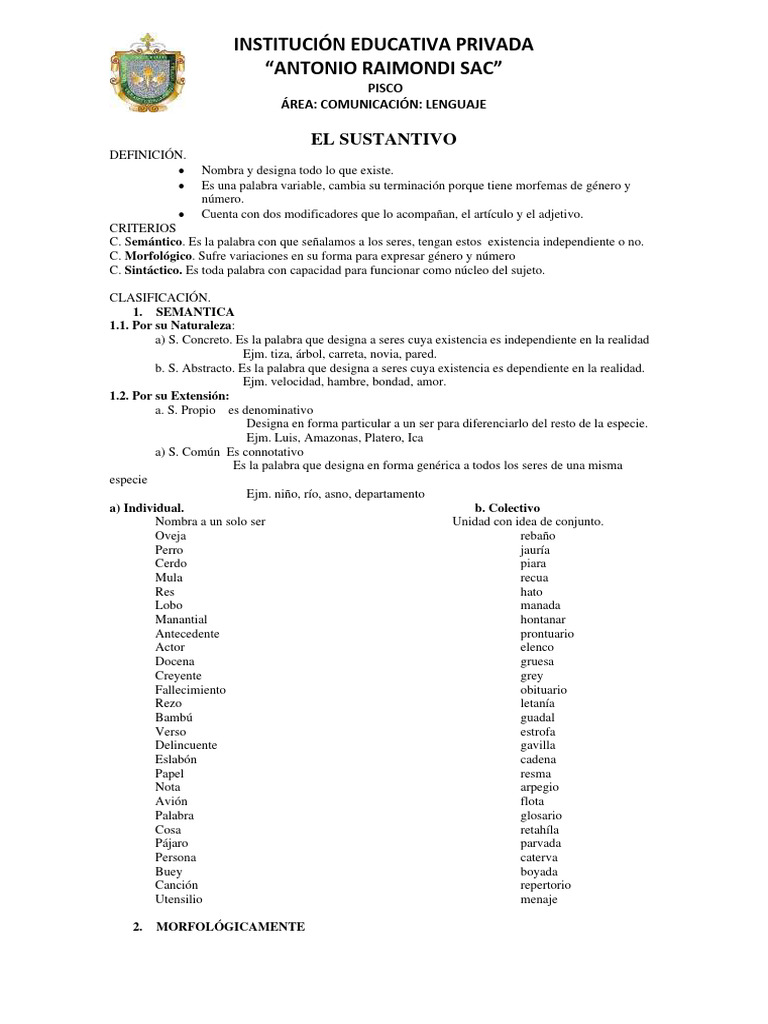 EL SUSTANTIVO | PDF | Palabra | Sustantivo