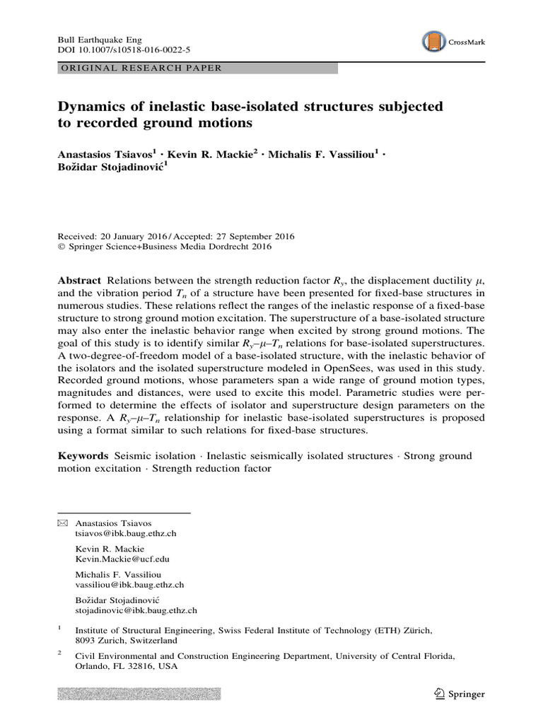 Inelastic Dynamics of Base-Isolated Structures | PDF | Elasticity ...