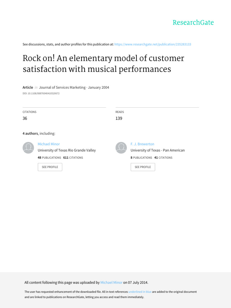 Rock On An Elementary Model of Customer | PDF | Survey Methodology