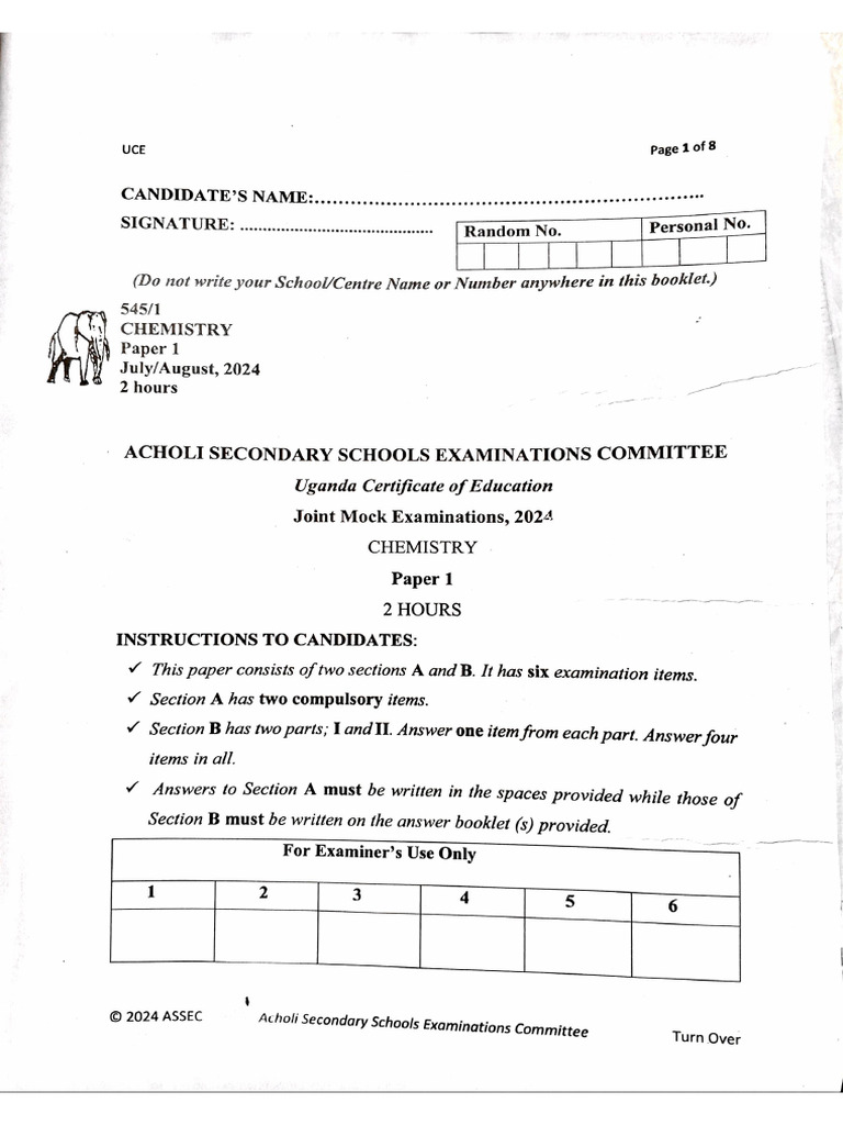 Assec Chem 1 Mock 2024 | PDF