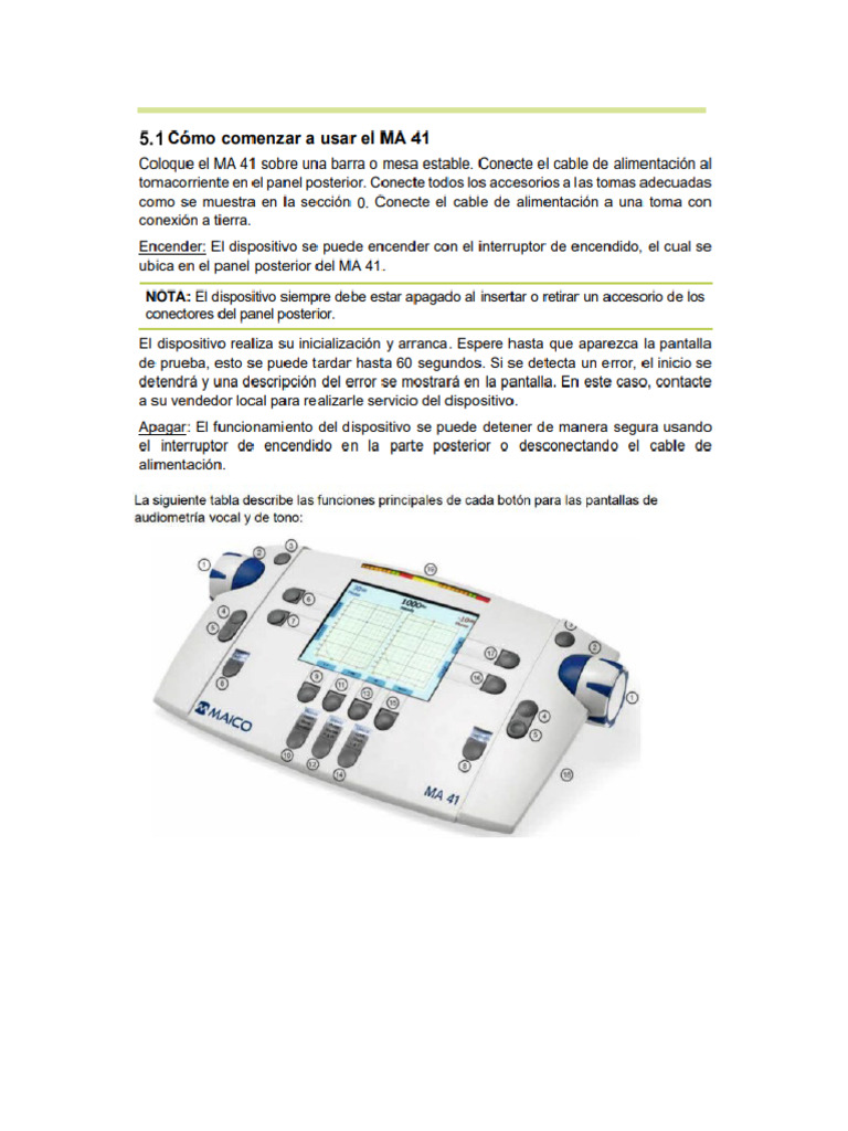 Guia de Manejo Rapido Audiometro MI41 | PDF