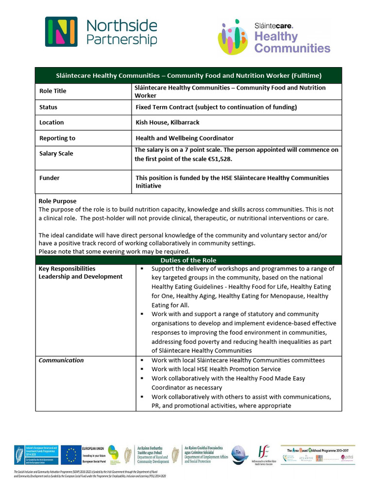 Community Nutrition Worker Role at Kish House | PDF | Dietitian ...