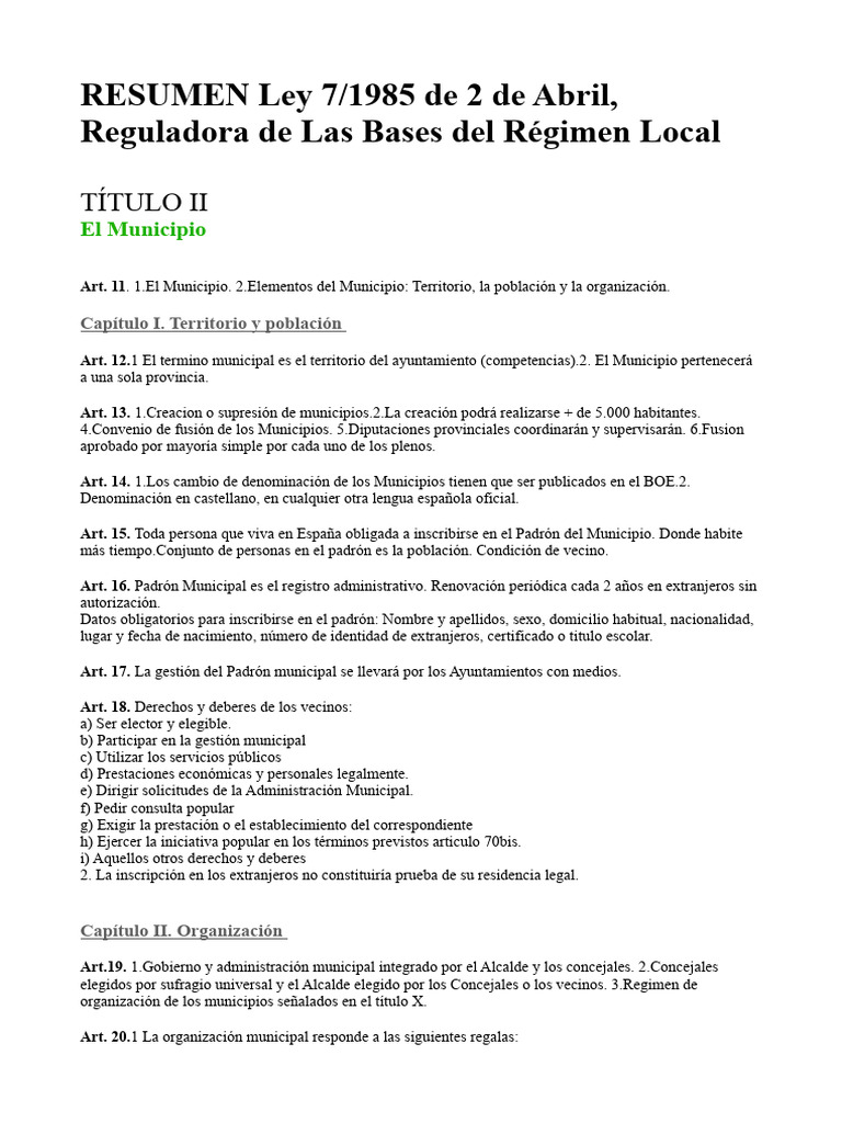 LEY 7:1985 2 Abril Reguladora de Las Bases Del Regimen Local | PDF ...
