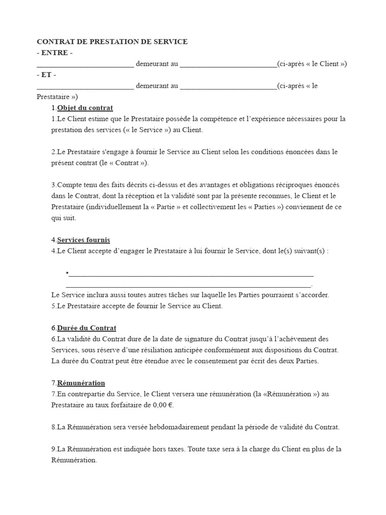 Modèle de contrat de service auto-entrepreneur | PDF | Travailleur ...