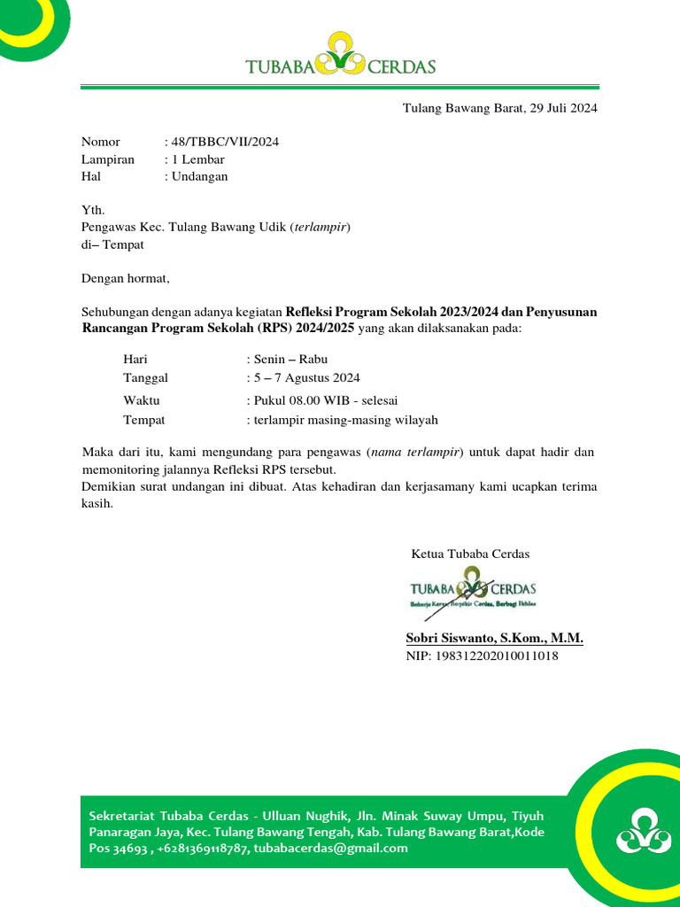 Undangan Pengawas TBU Refleksii | PDF | Perjalanan | Kajian Bahasa Asing