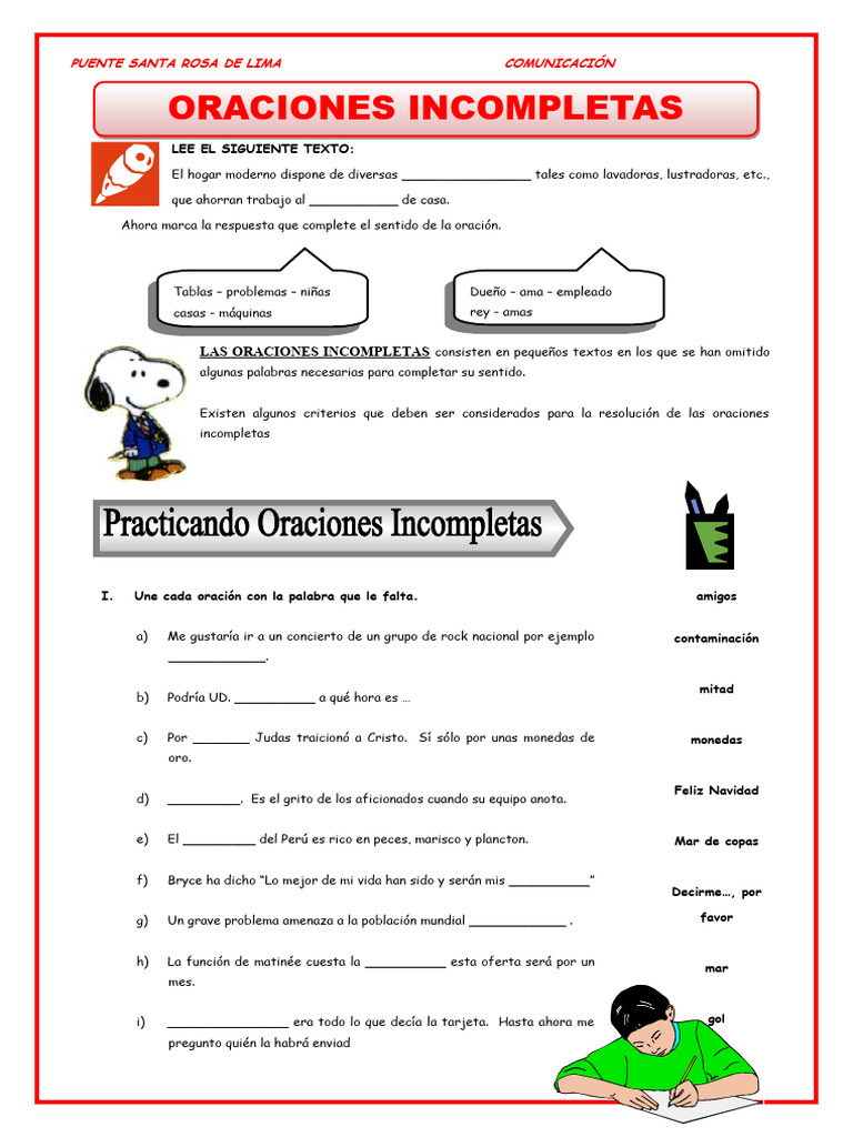 Ejercicios de Oraciones Incompletas y Vocabulario | PDF