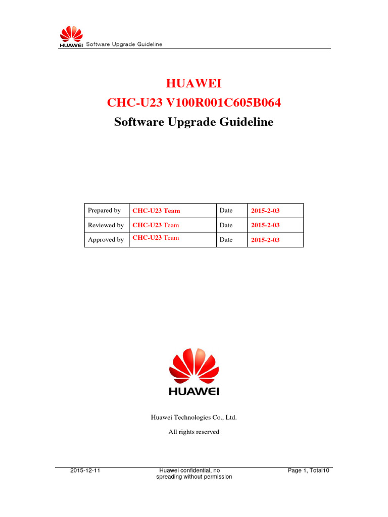 HUAWEI CHC-U23 V100R001C605B064a Upgrade Guideline V1.0 | PDF | Zip (File Format) | Mobile App