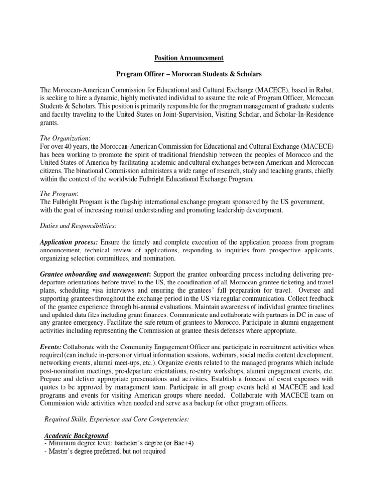 Position-Announcement-PO-Moroccan-Students-and-Scholars | PDF | Human Communication