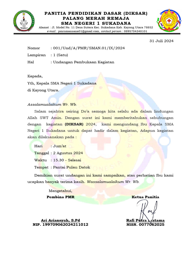 Undangan DIKSAR PMR 2024 | PDF