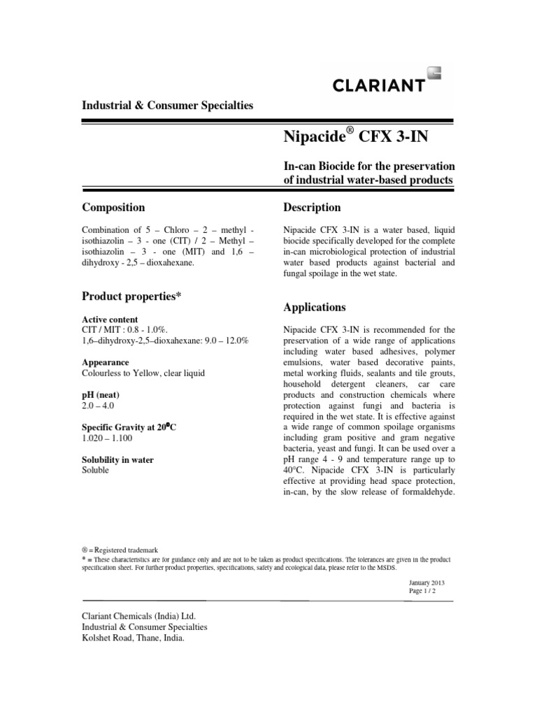 Nipacide Cfx3-In Tds | PDF | Water | Pseudomonas