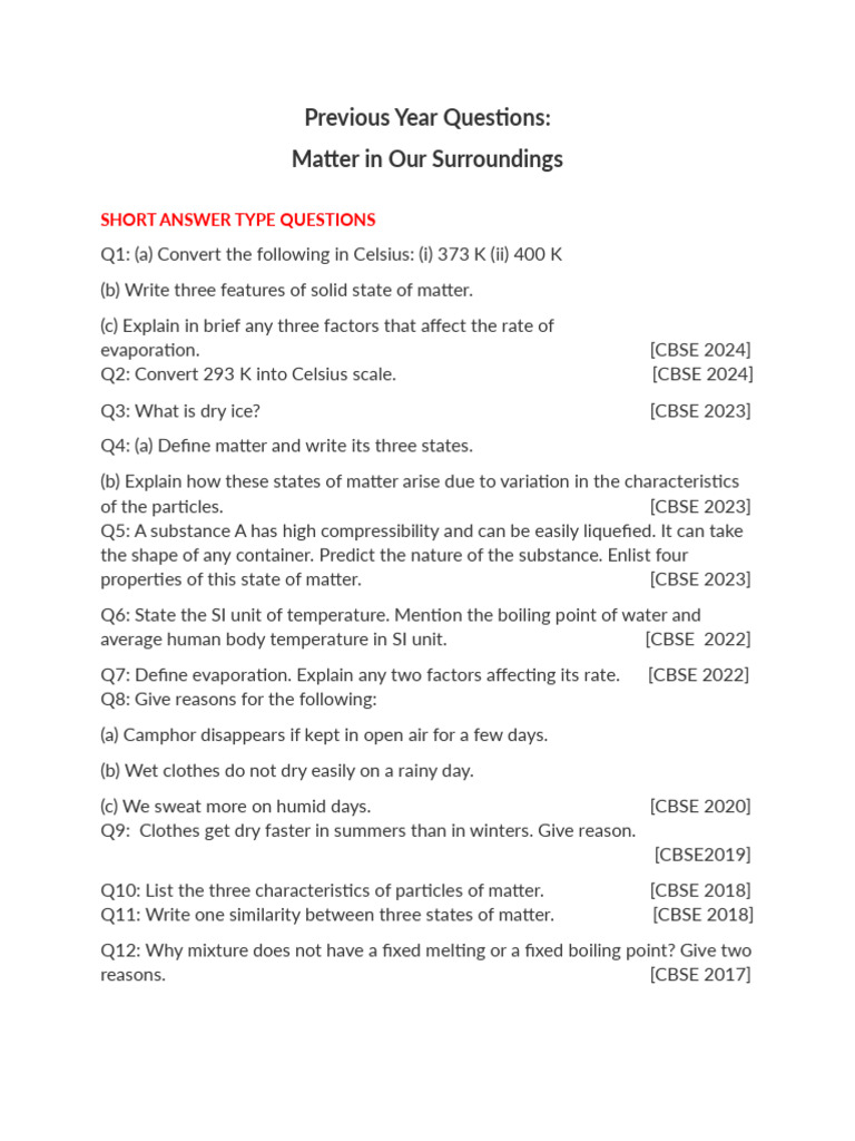 Previous Year Questions | PDF | Latent Heat | Water