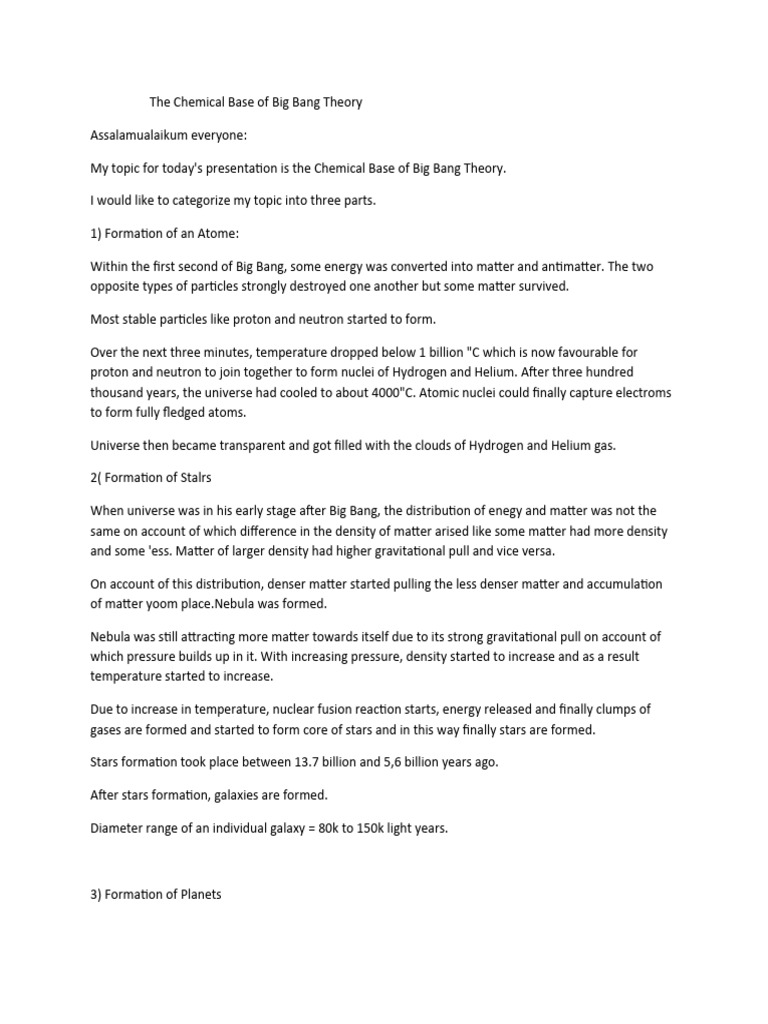 The Chemical Base of Big Bang Theory | PDF