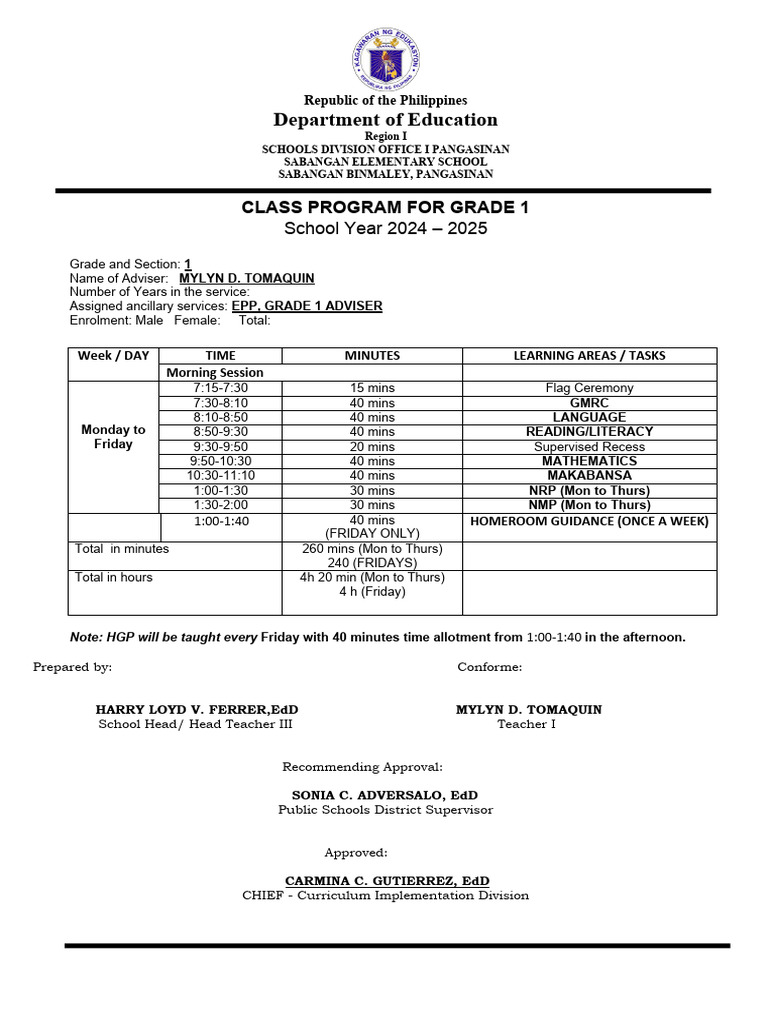 Class Program 2024 2025 Final | PDF | Schools Class Program 2024 2025 Final | PDF | Schools
