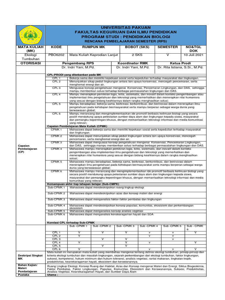 RPS Ekologi Tumbuhan | PDF | Seni | Sains & Matematika