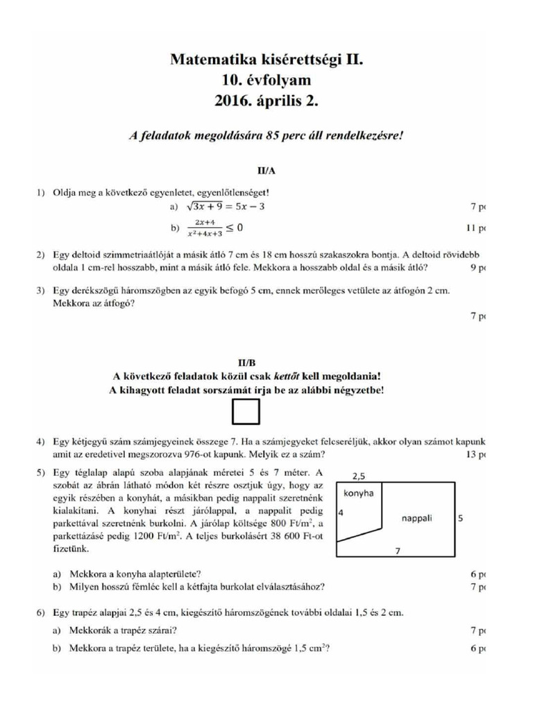 Matek Kiserettsegi Feladatok | PDF