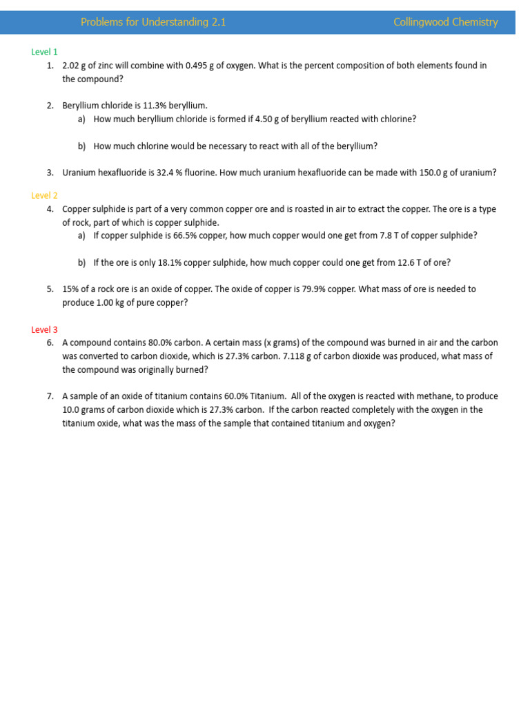 Chemistry Percent Composition Problems | PDF
