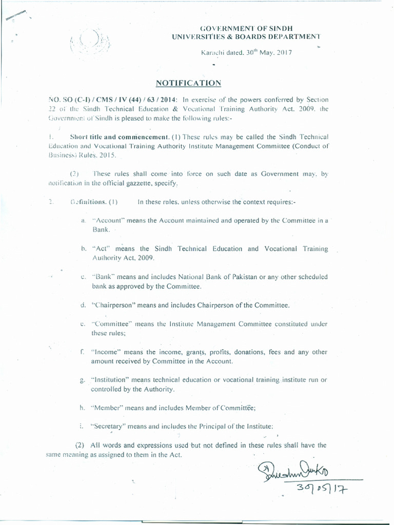 Notification - STEVTA IMC (Conduct of Business) Rules, 2015 - 2017-05 ...