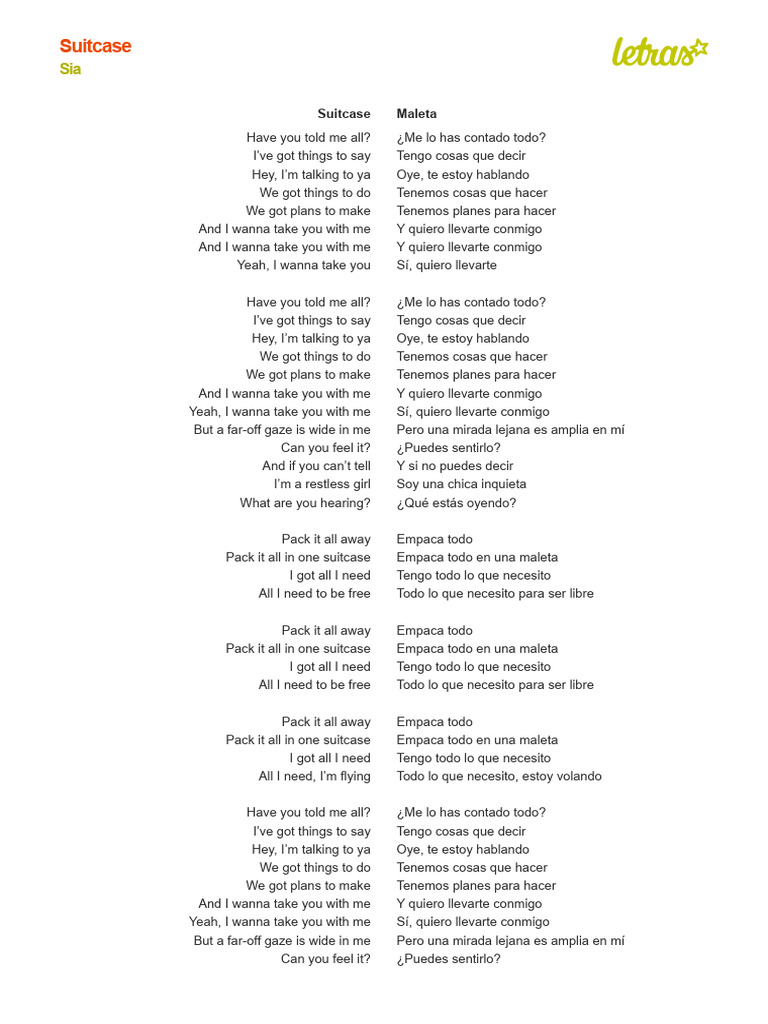 SUITCASE (TRADUCCIÓN) - Sia (Impresión) | PDF | Música grabada ...