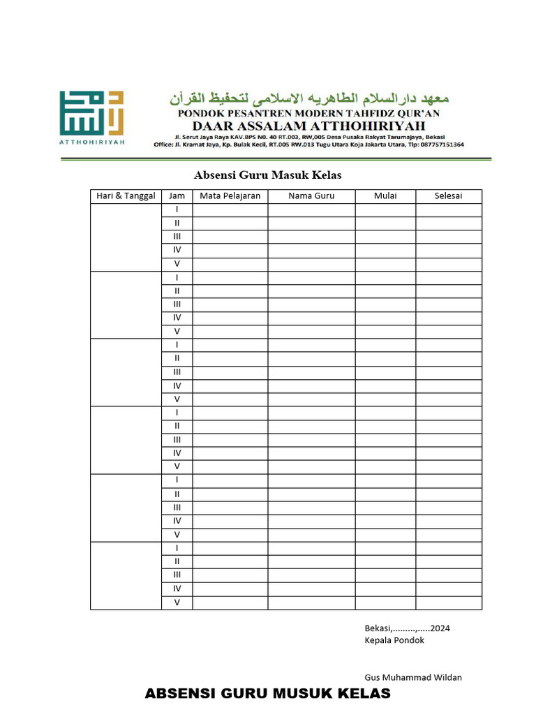 Absensi Guru Masuk Kelas | PDF