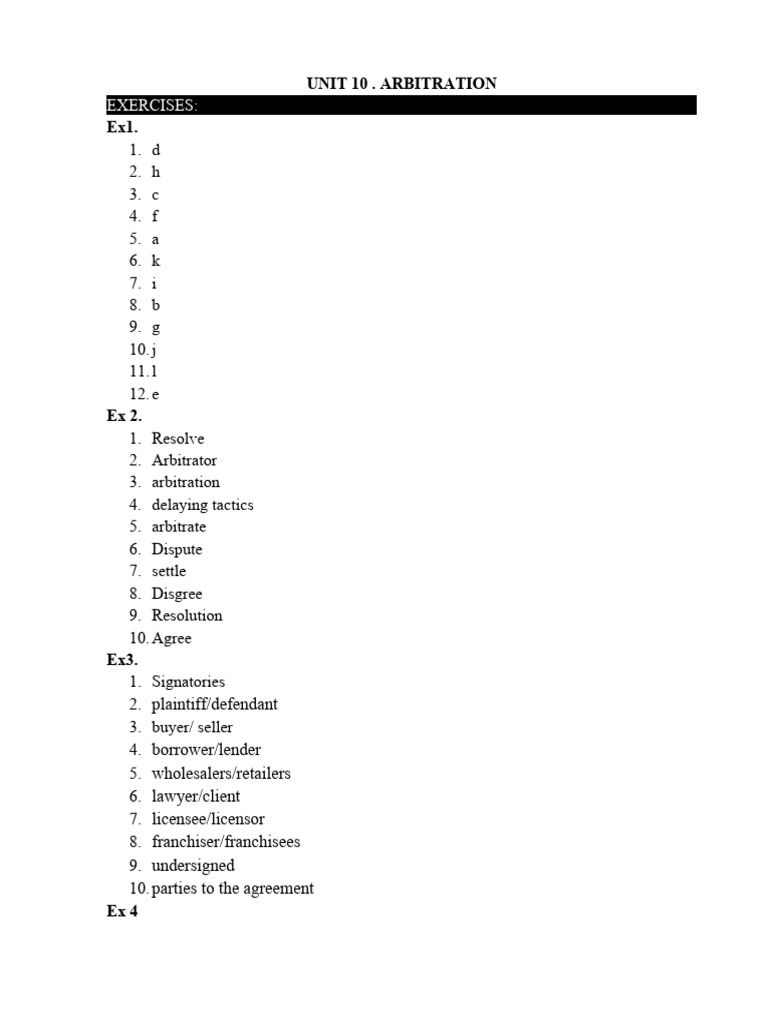 Arbitration Basics & Exercises | PDF | Law | Home & Garden