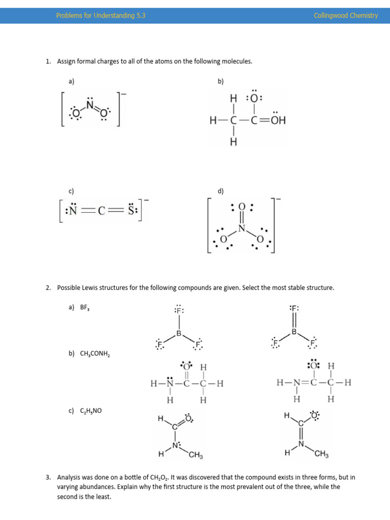 5.3 Problems For Understanding - Evaluating Lewis Structures | PDF