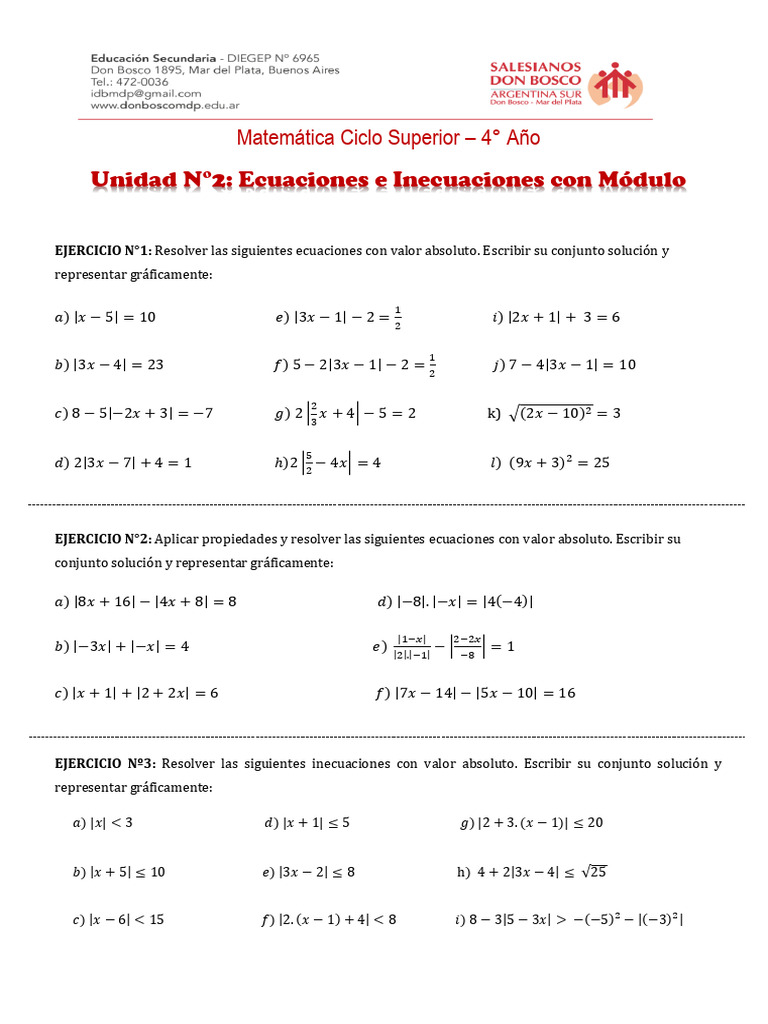 Ejercicios de Ecuaciones e Inecuaciones con Módulo | PDF | Objetos ...
