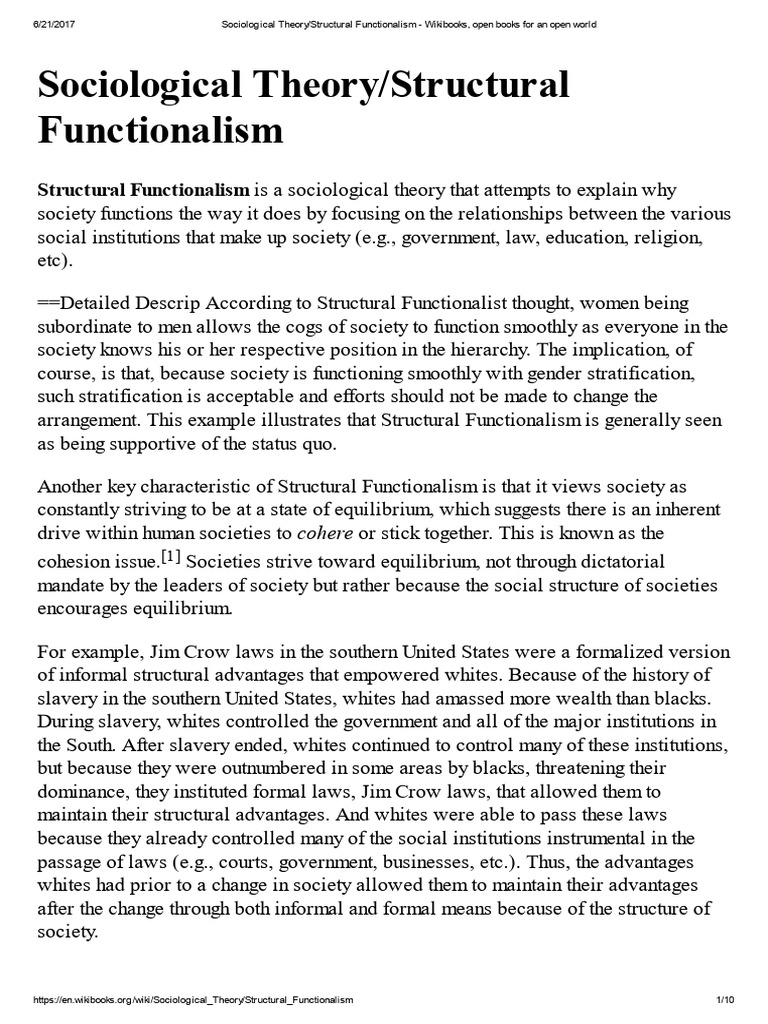 Wikibooks-Structural Functionalism | PDF | Deviance (Sociology) | Émile ...