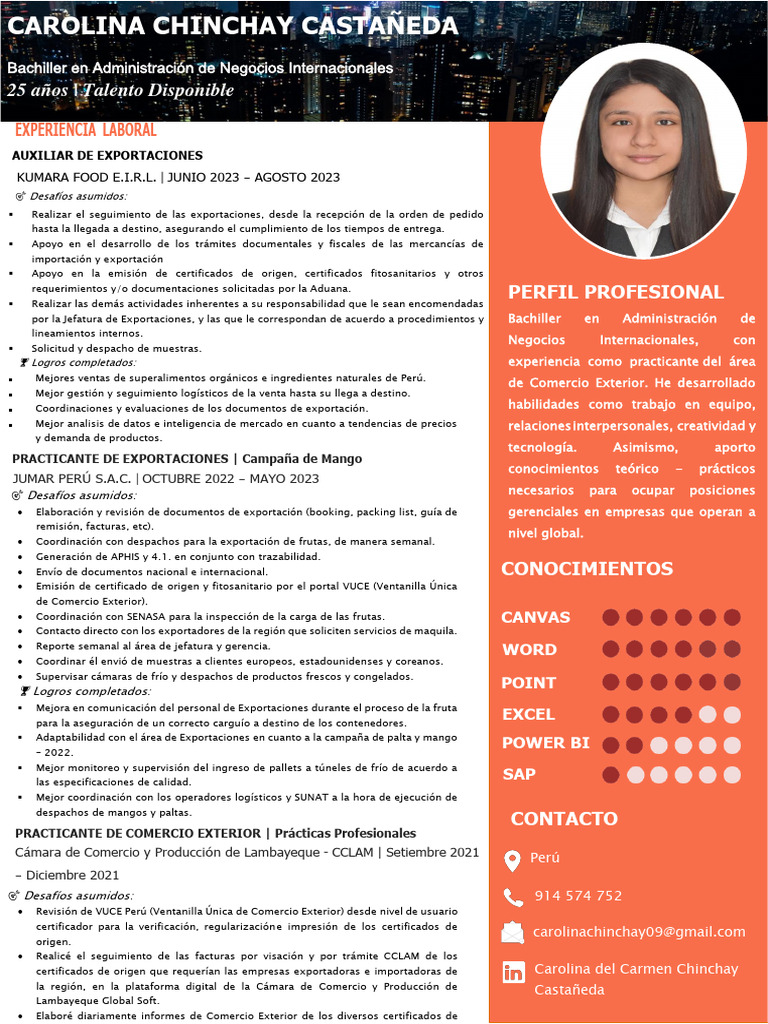 CV - Carolina Del Carmen Chinchay Castañeda - pdf-1 | PDF | El comercio internacional ...