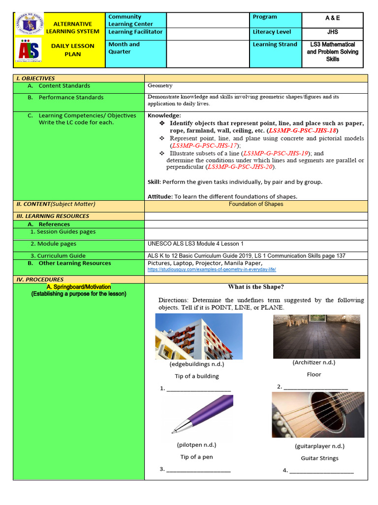 LS3 Math-JHS (Foundation of Shapes) | PDF | Geometry | Shape