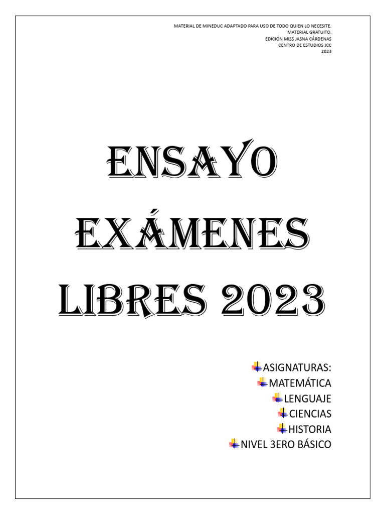 Ensayo Exámenes Libres 3° Básico 2023 | PDF | Antigua Grecia | Saturno