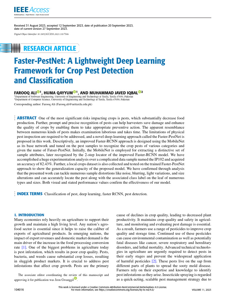 Faster Pestnet A Lightweight Deep Learning Framework For Crop Pest