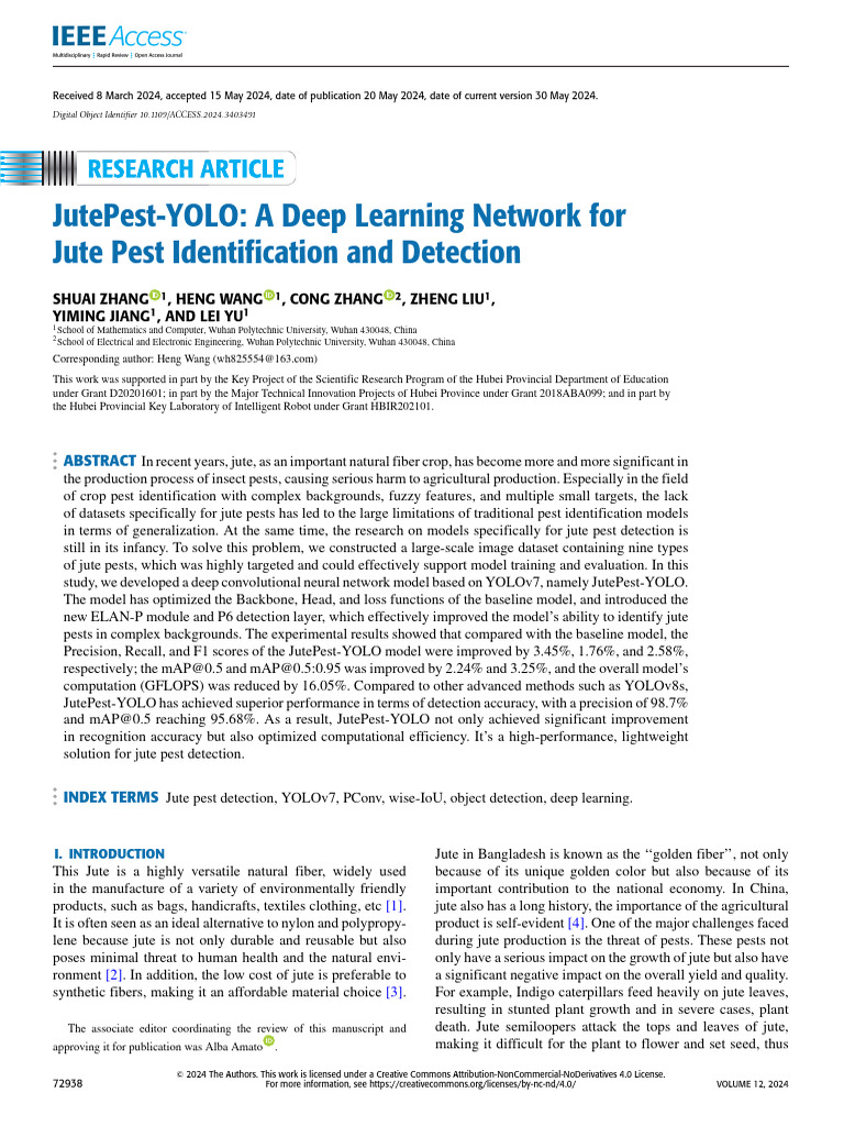 JutePest-YOLO A Deep Learning Network For Jute Pest Identification and Detection | PDF | Deep ...