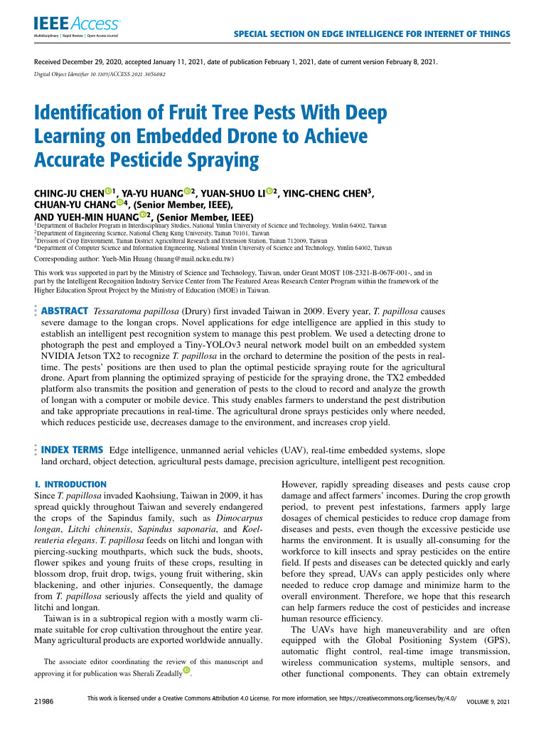 Identification Of Fruit Tree Pests With Deep Learning On Embedded Drone To Achieve Accurate