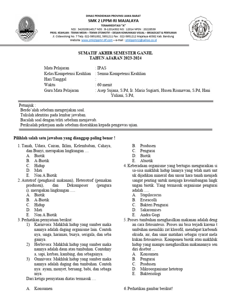 SOAL SAS IPAS Ganjil 2023-2024 | PDF