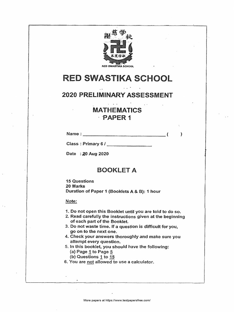 P6 Maths SA2 2020 Red Swastika Exam Papers | PDF