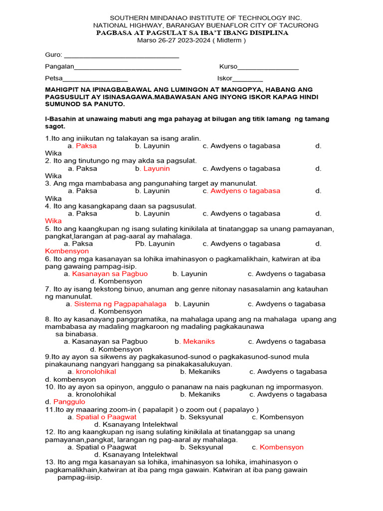 Pagbasa at Pagsulat | PDF