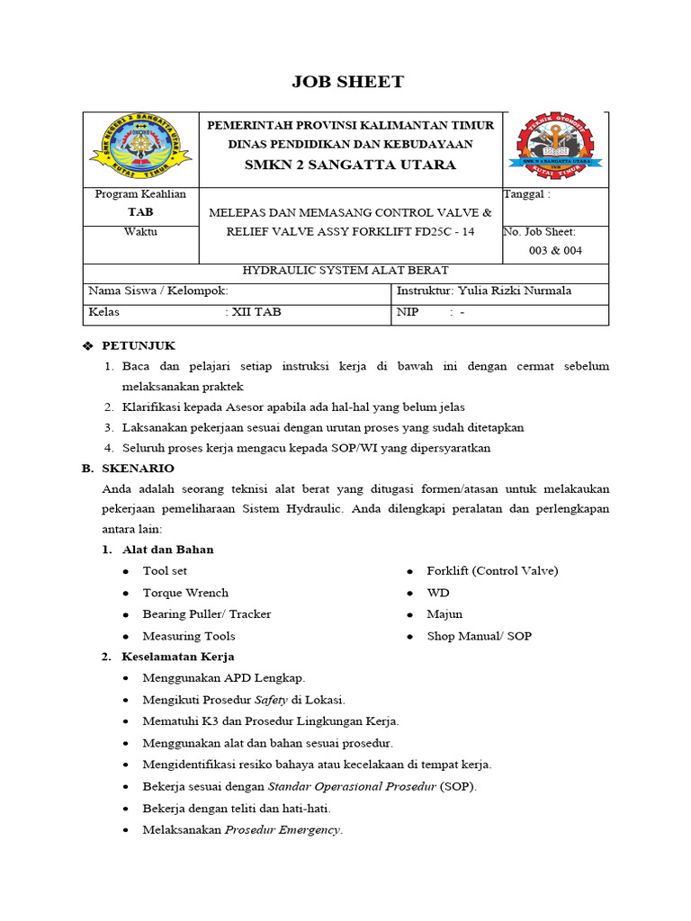 Jobsheet Control Valve & Relief Valve | PDF