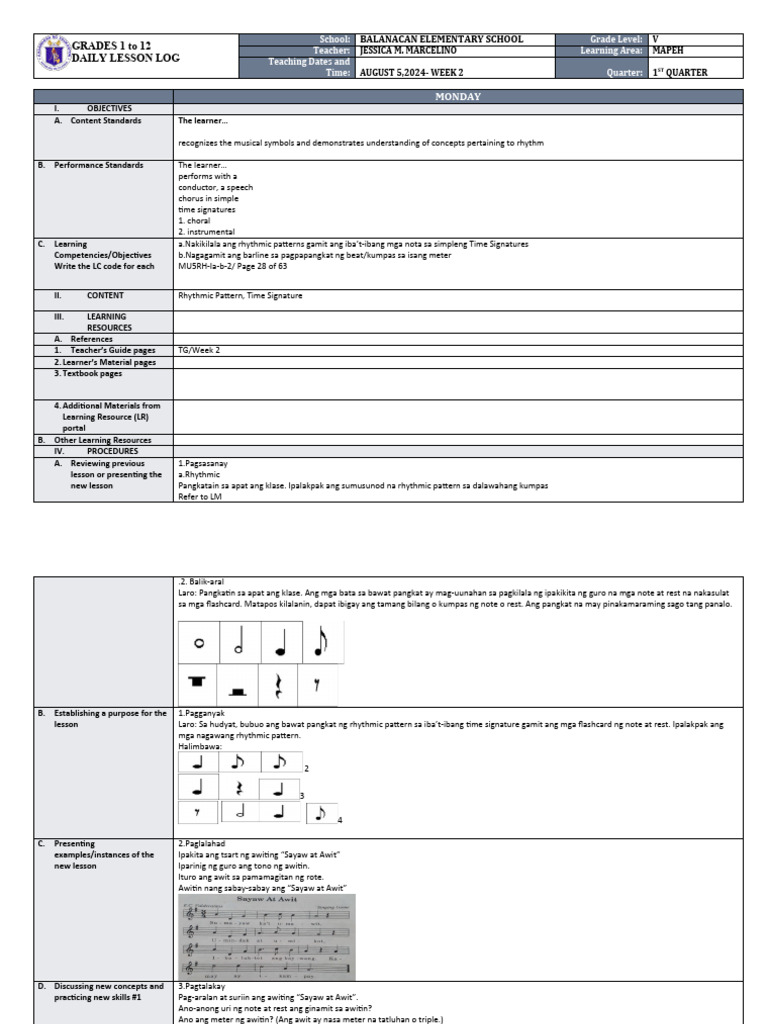 DLL_MAPEH 5_Q1_W2-D1 | PDF