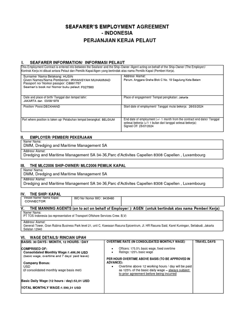Seafarer's Employment Contract | PDF | Overtime | Wage