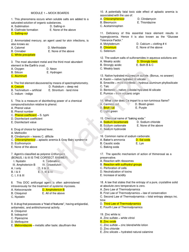 Mod 1 Mock Boards With Rationale | PDF | Chemistry | Chemical Substances