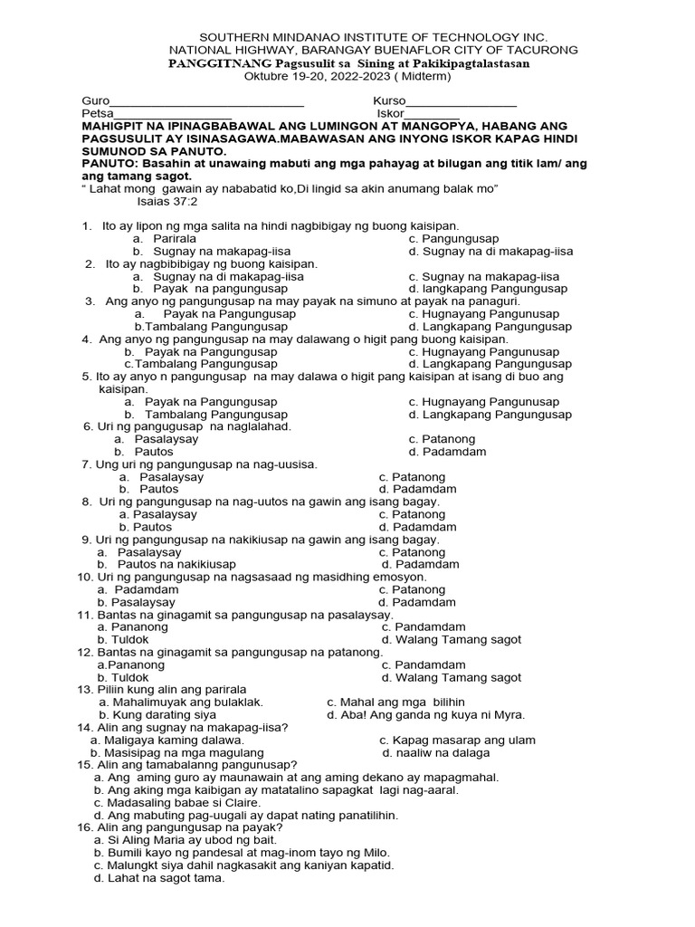 Sining NG Pakikipagtalastasan Midter | PDF