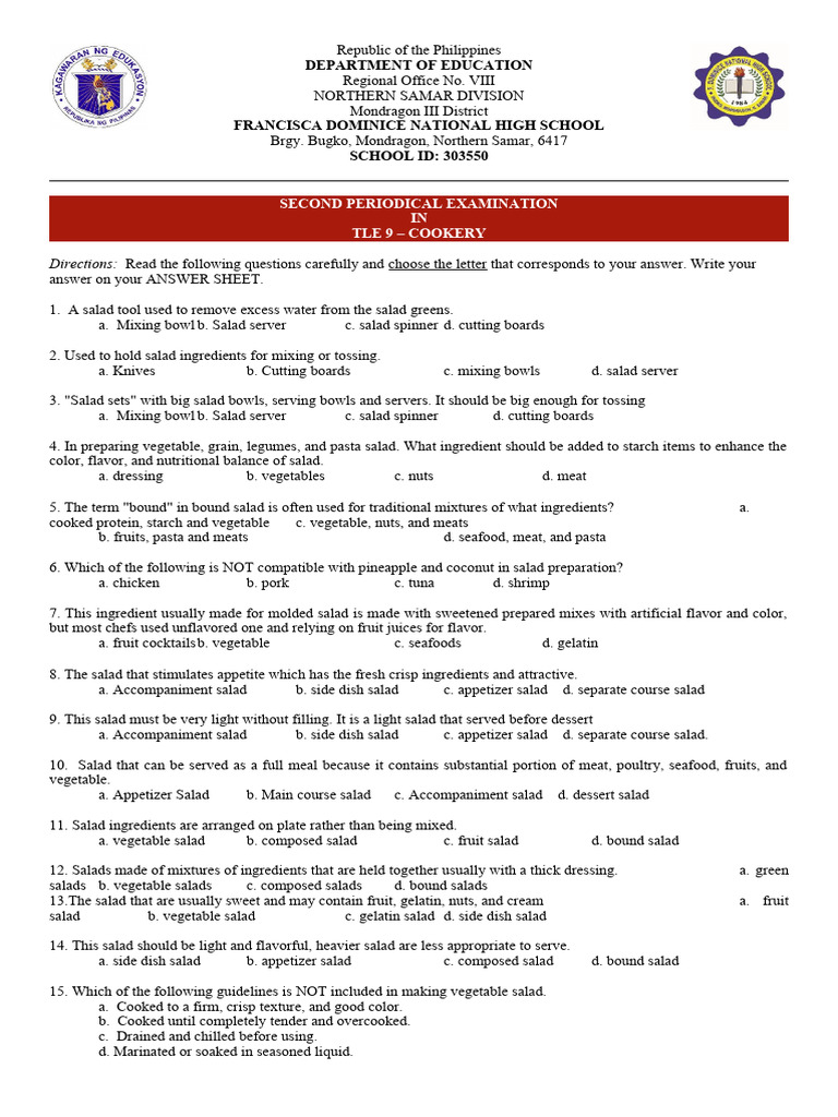 TQ in Tle 9 2nd Quarter | PDF | Salad | Grilling
