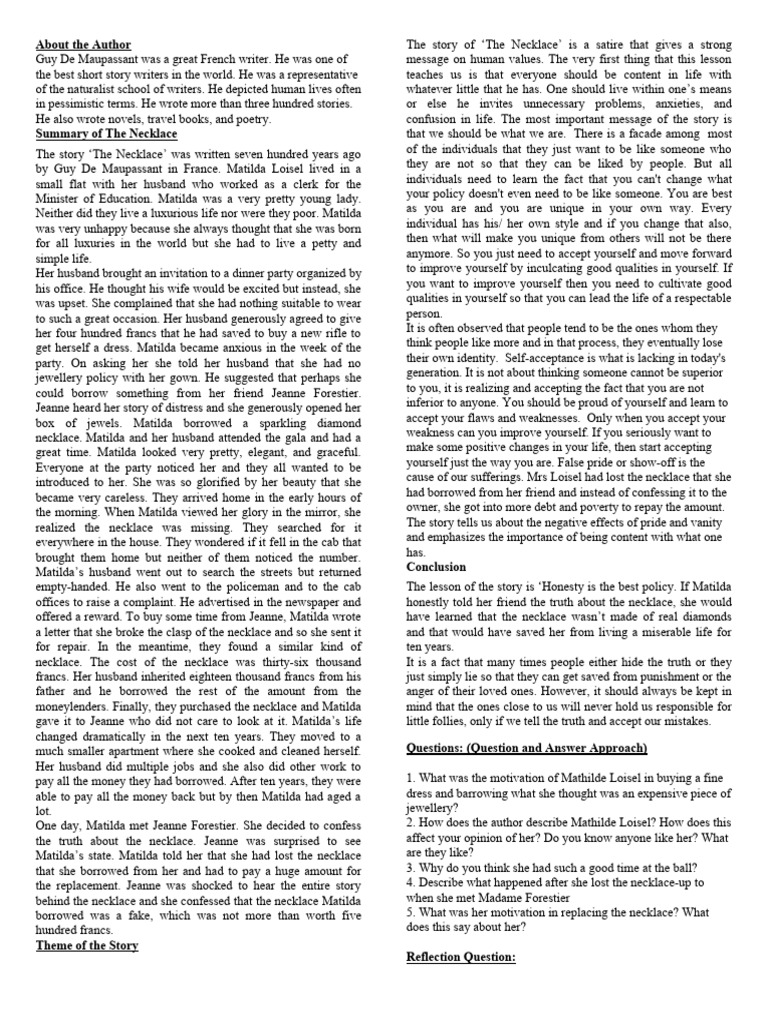 The Lost Necklace | PDF