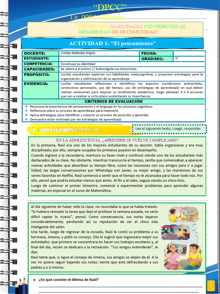 3° DPCC - Actv.01-Unid.5 2023 | PDF | Pensamiento | Aprendizaje