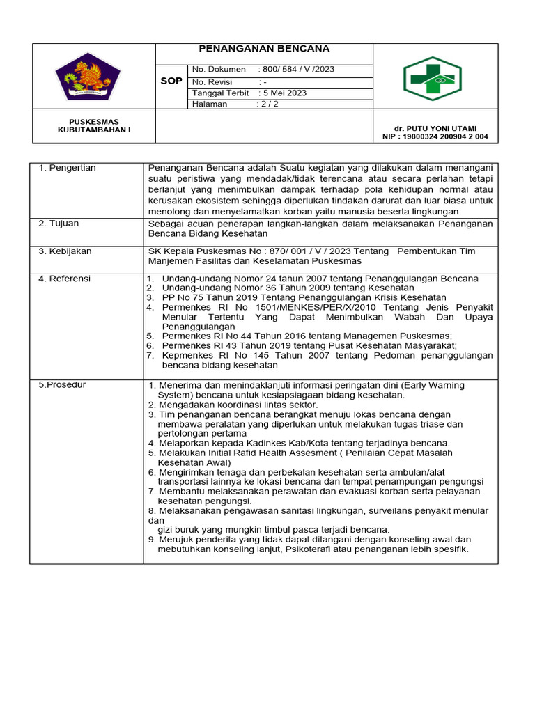 SOP PENANGANAN BENCANA Fix | PDF