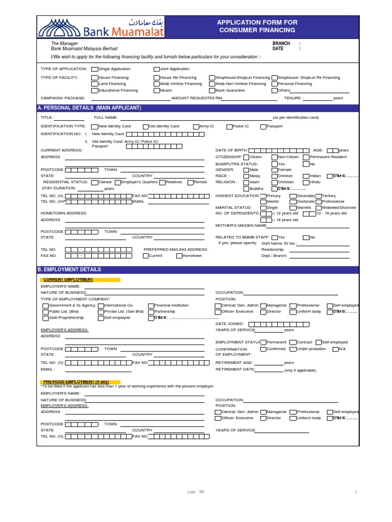 Bank Muamalat Apply Form Complete | PDF | Identity Document | Sole ...