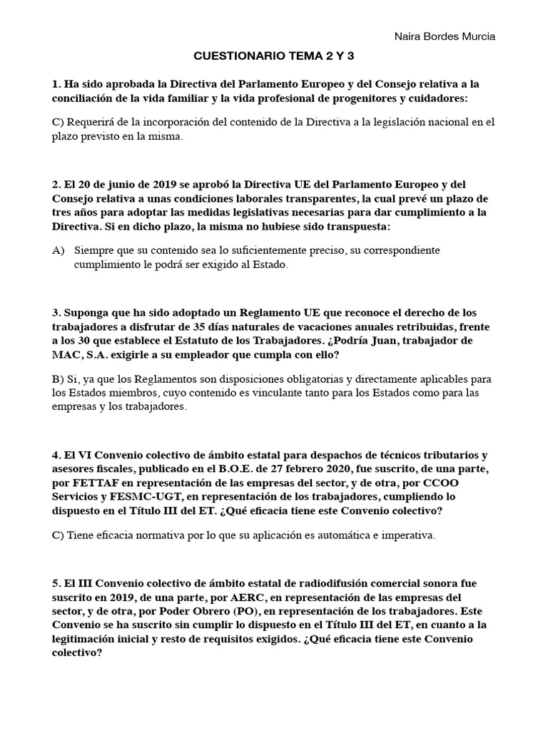 Cuestionario T-2 y 3 | PDF | Salario | Salario mínimo